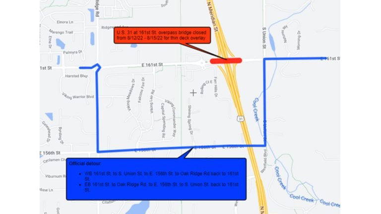Overpass work this weekend at U.S. 31 & 161st Street
